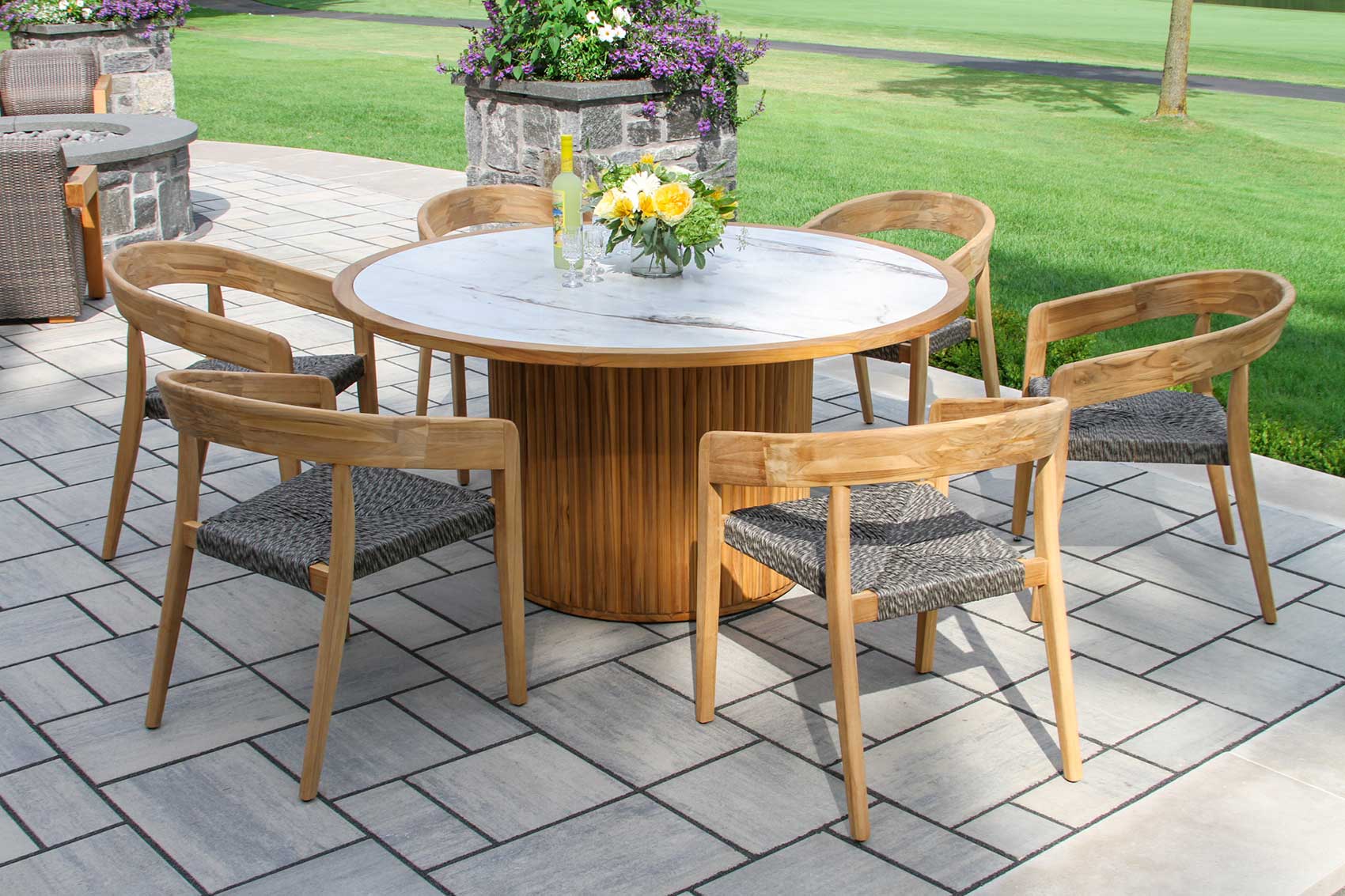 Estate Teak & Cable Wicker Stacking Dining Chair, 2 pk