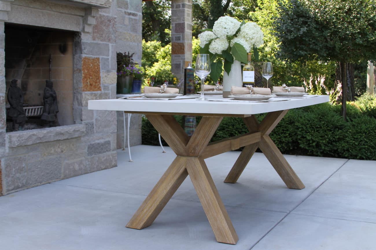 Ivory Composite & Eucalyptus Hardwood Outdoor Dining Table
